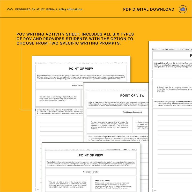 Narrative Writing Point of View - Definition Sheet & Comprehension ...