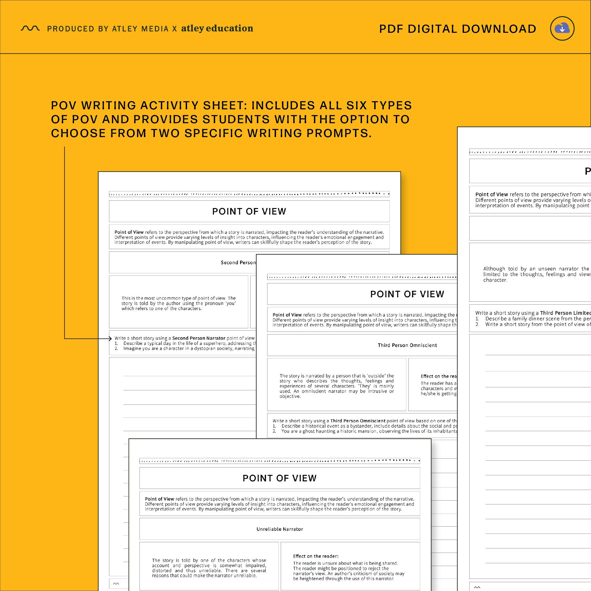 Narrative Writing Point of View - Definition Sheet & Comprehension ...