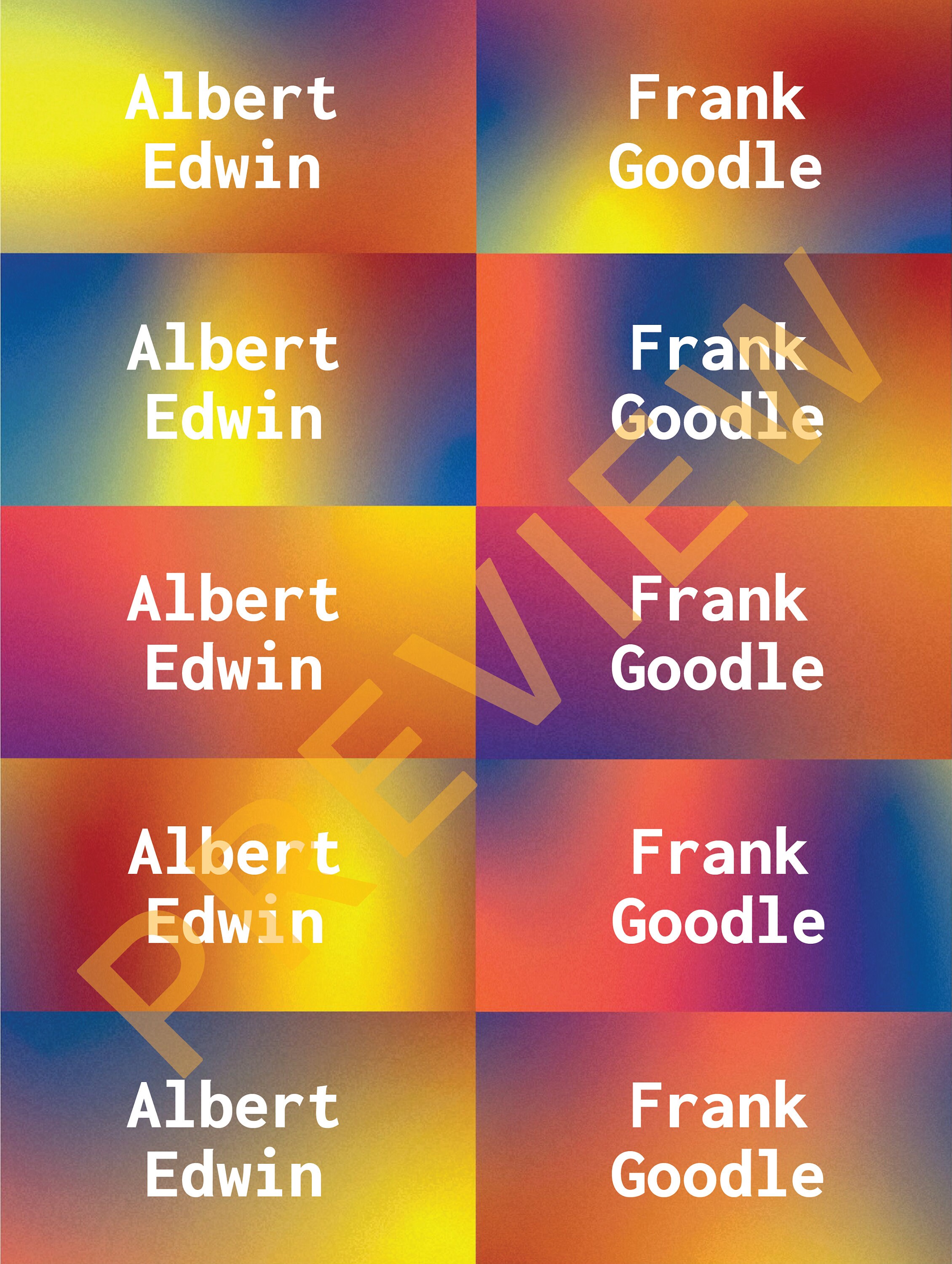 EDITABLE Gradient Name Plates, Labels, Name Tags & Table Numbers Back ...