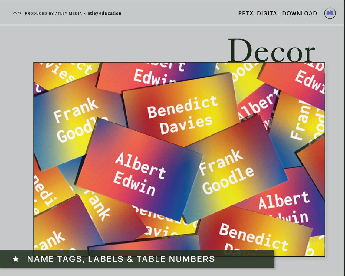 EDITABLE Gradient Name Plates, Labels, Name Tags & Table Numbers Back ...