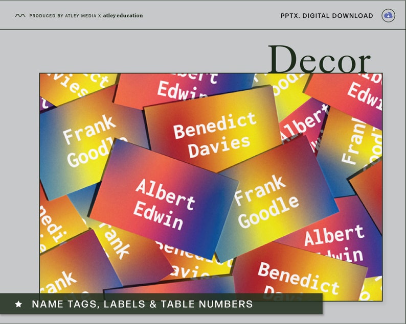EDITABLE Gradient Name Plates, Labels, Name Tags & Table Numbers Back ...