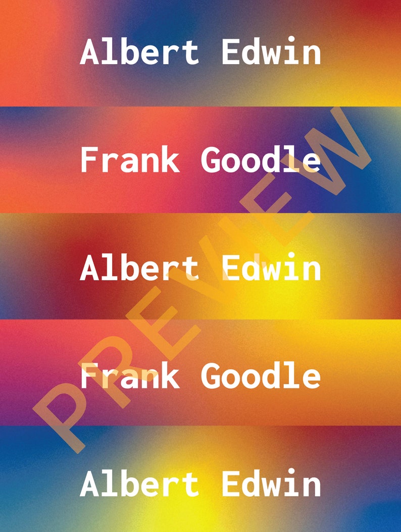 EDITABLE Gradient Name Plates, Labels, Name Tags & Table Numbers Back ...