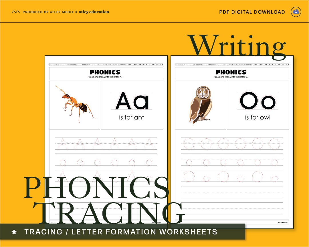 Phonics Animal Alphabet Tracing & Writing Worksheets - Letter Formation ...