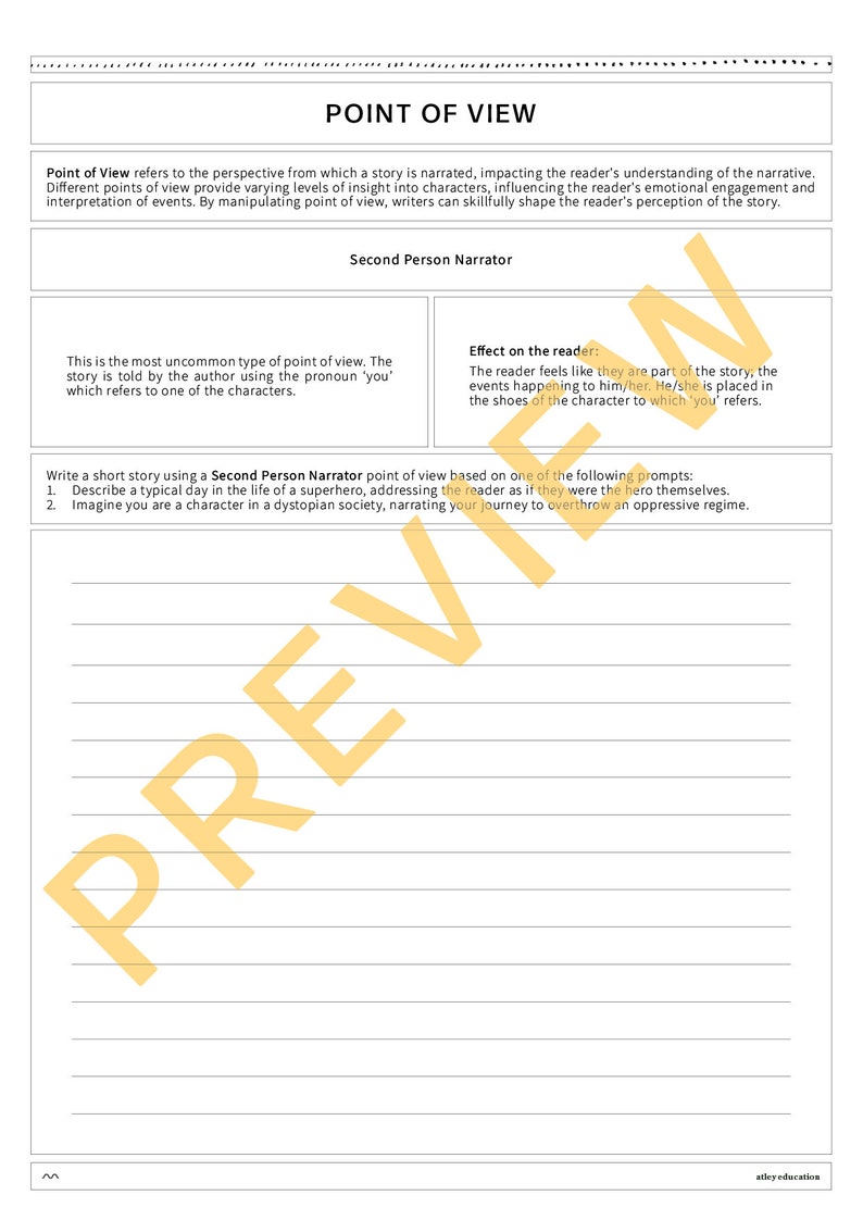 Narrative Writing Point of View - Definition Sheet & Comprehension ...