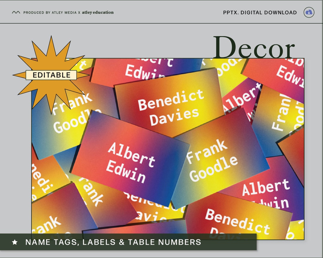 EDITABLE Gradient Name Plates, Labels, Name Tags & Table Numbers Back ...