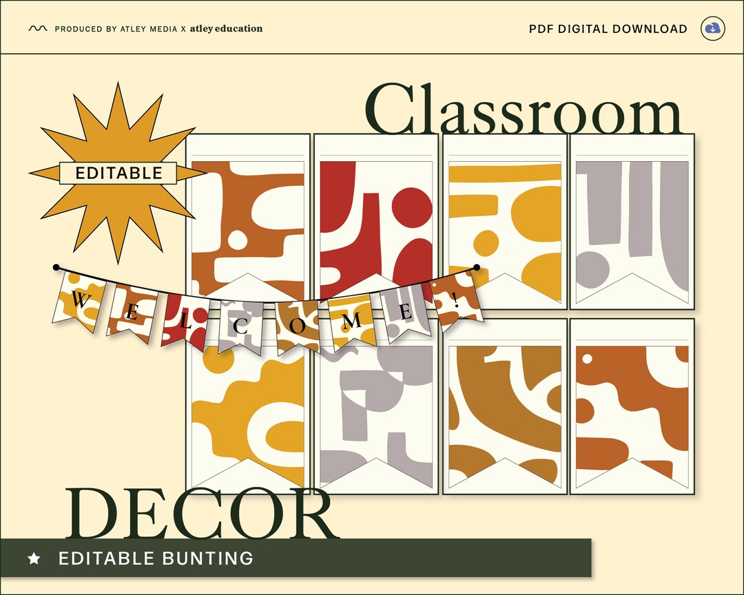 EDITABLE Bunting Classroom Décor - Scandinavian Abstract Art Back to ...