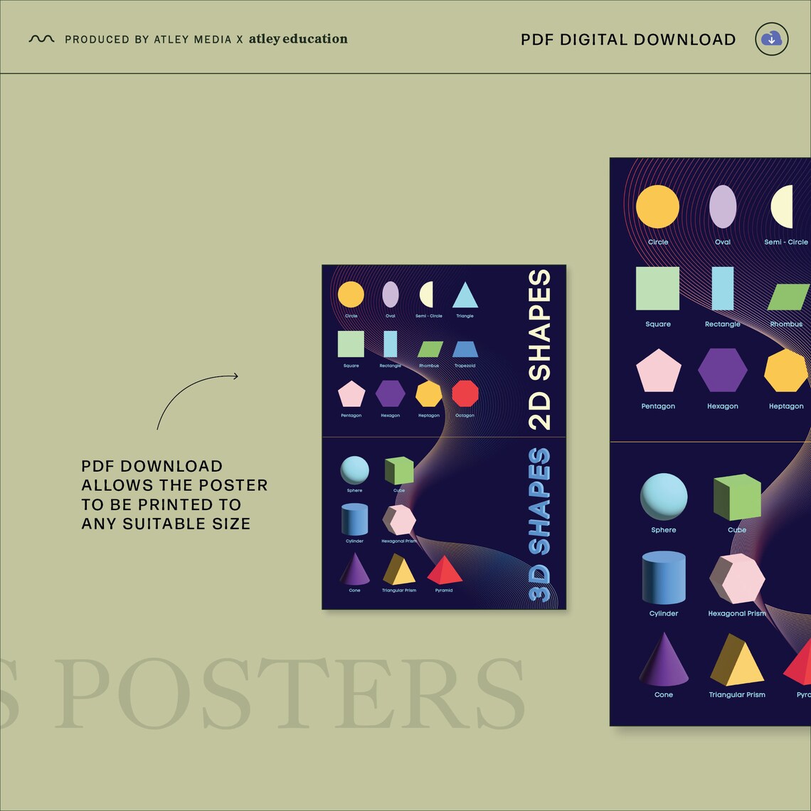 2D and 3D Shapes A3 Math Classroom Poster Colourful and Engaging Maths ...