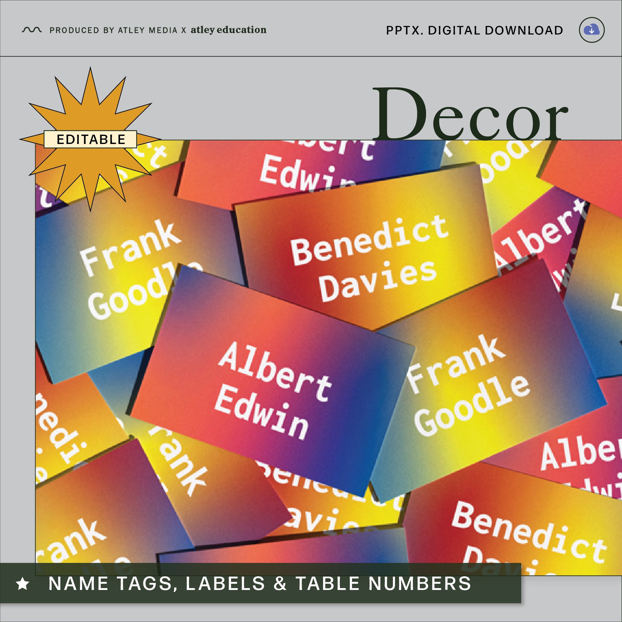 EDITABLE Gradient Name Plates, Labels, Name Tags & Table Numbers Back ...