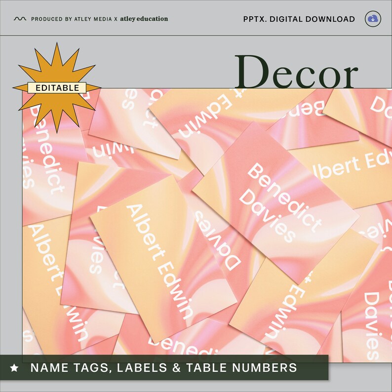 EDITABLE Sunset Holographic Name Plates, Labels, Name Tags & Table ...
