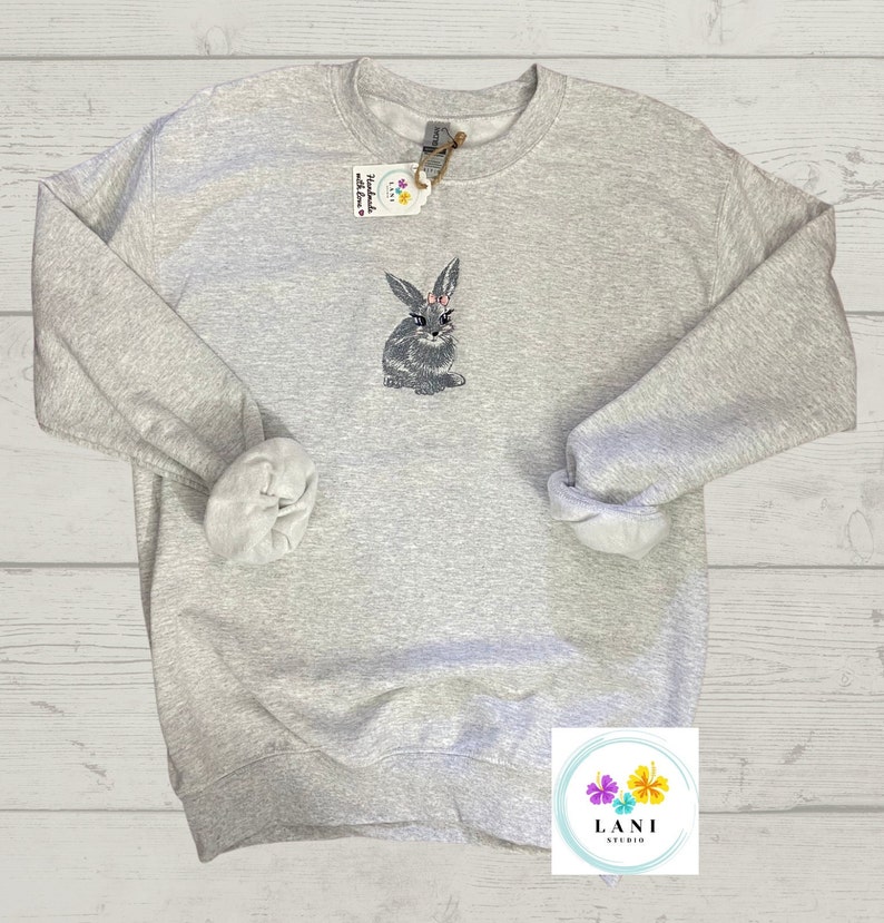 Cute Rabbit Embroidered Sweatshirt, Crewneck for Woman. Pullover ...