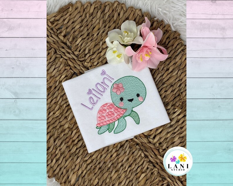Girls Turtle Embroidered Personalized Shirt, Custom Personalized T ...
