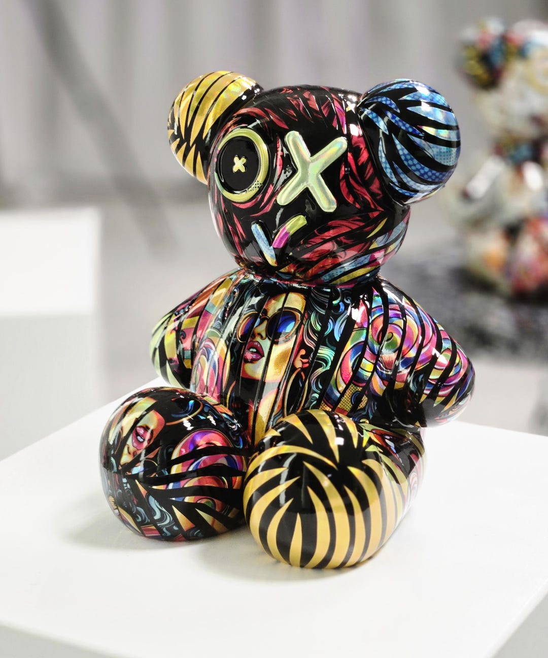 Vibrant Pop-art Designer Bear Sculpture / Mixed Media / Unique ...