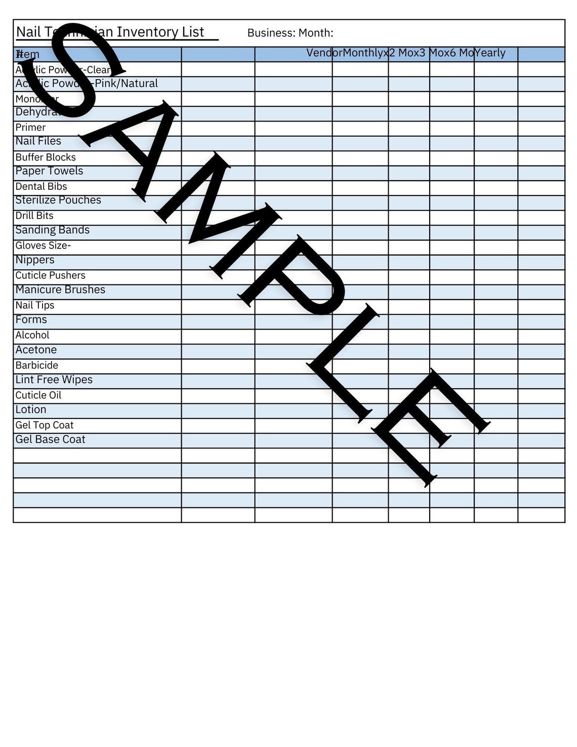 Editable, Inventory, Nail, Nail Technician, Salon, Salon Inventory ...