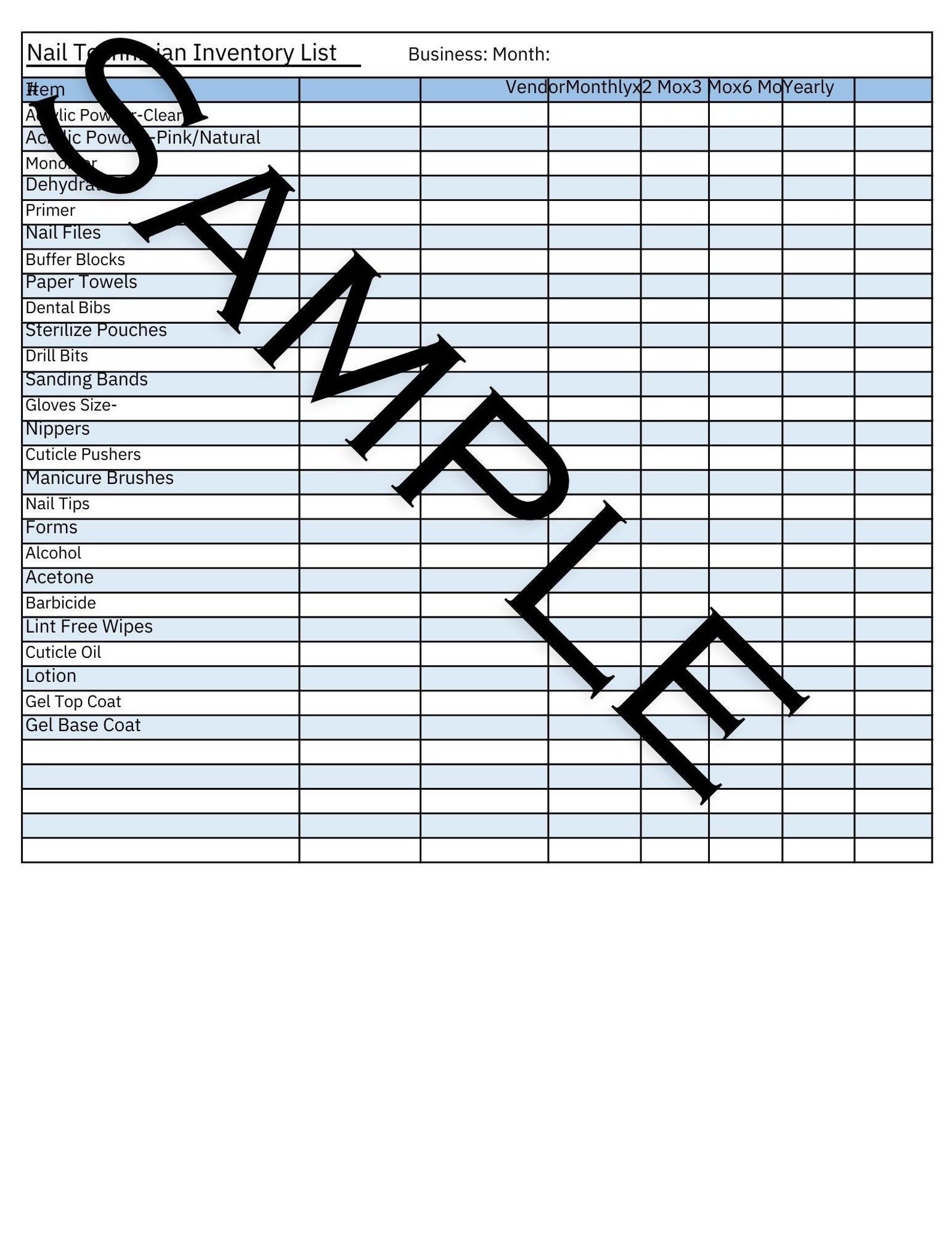 Editable, Inventory, Nail, Nail Technician, Salon, Salon Inventory ...