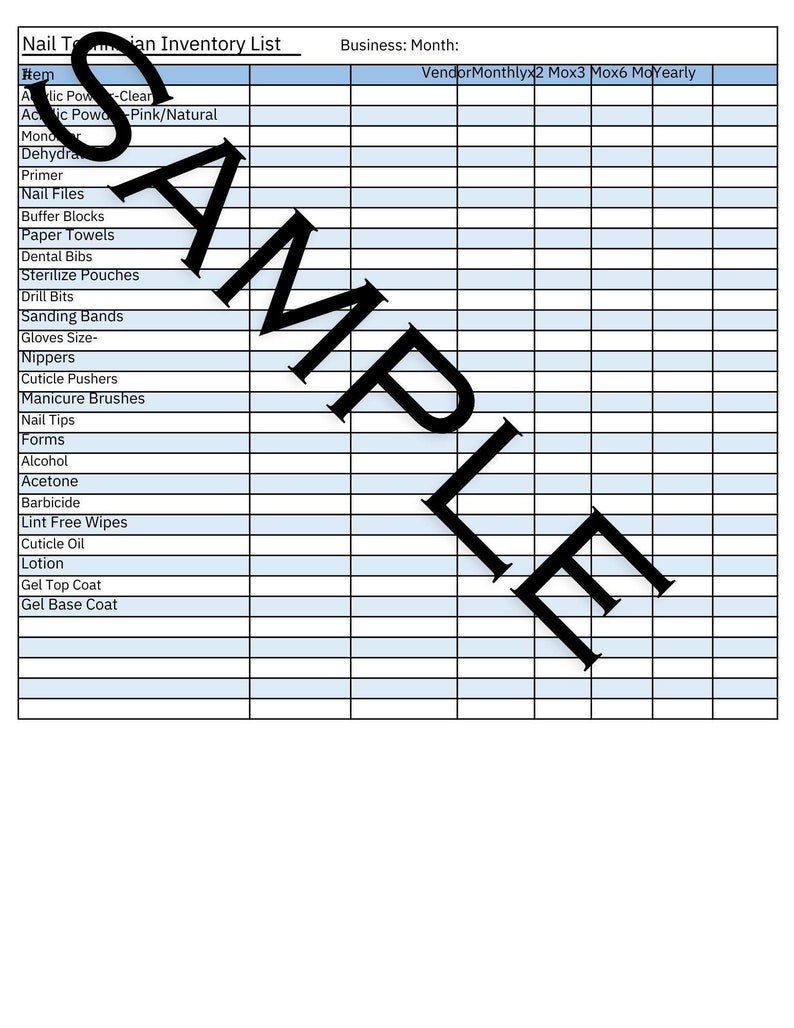 Editable, Inventory, Nail, Nail Technician, Salon, Salon Inventory ...