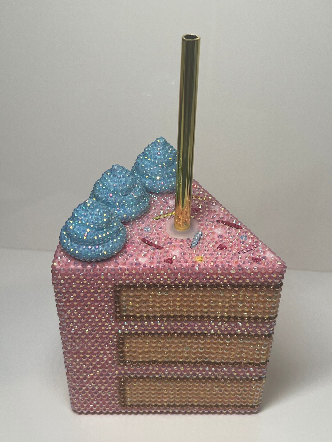 Rhinestone Bedazzled "cake Slice Cup With Gold Straw" 12 OZ - Etsy