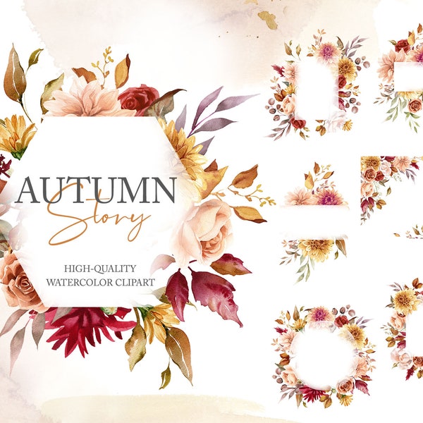 Fall Floral Border Clipart - Etsy