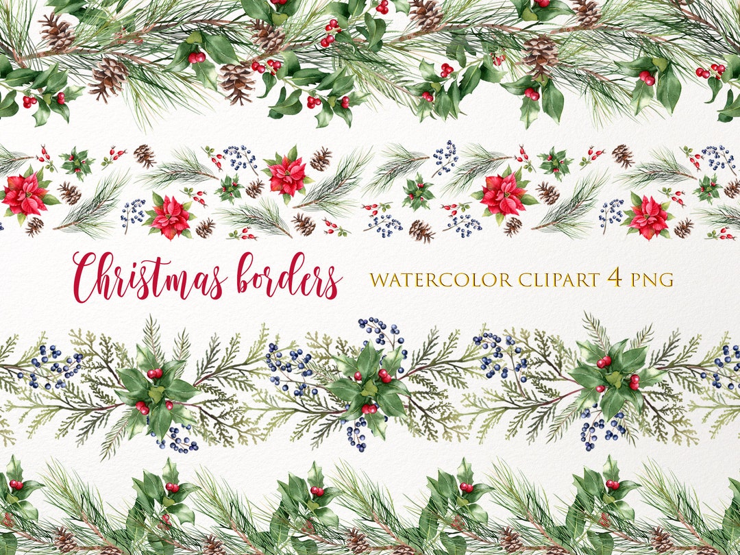 Watercolor Christmas Border Clipart. Winter Floral Frame PNG. - Etsy UK