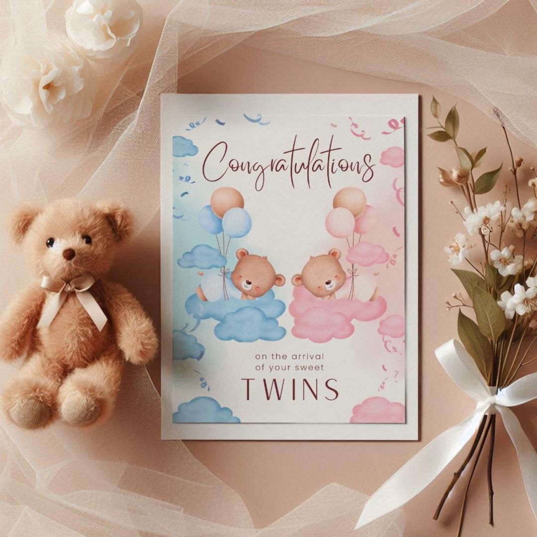 Congratulations Card for Twins, New Baby Twin Boy and Girl Card ...