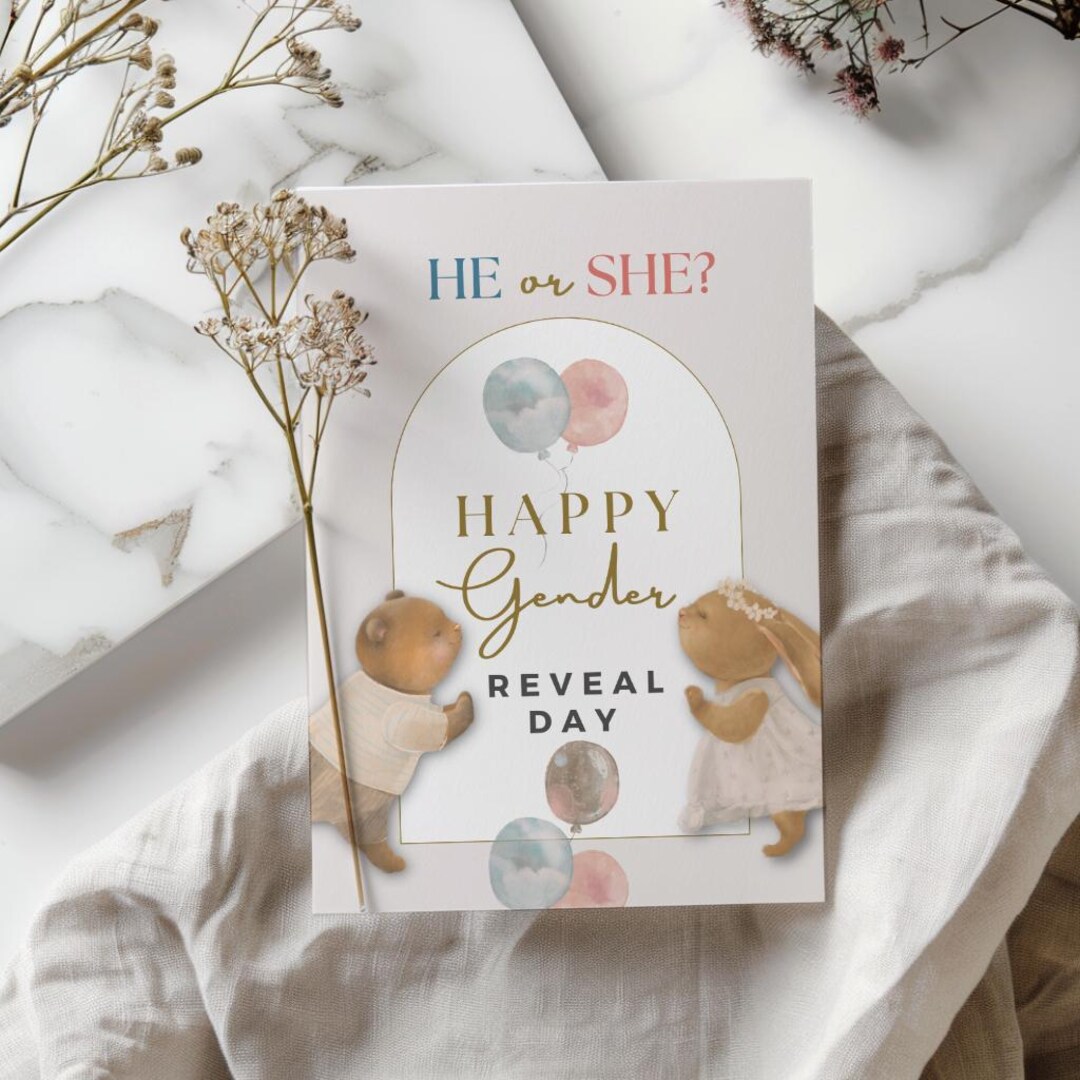 Gender Reveal Day Card, Gender Announcement Card for New Parents to Be ...