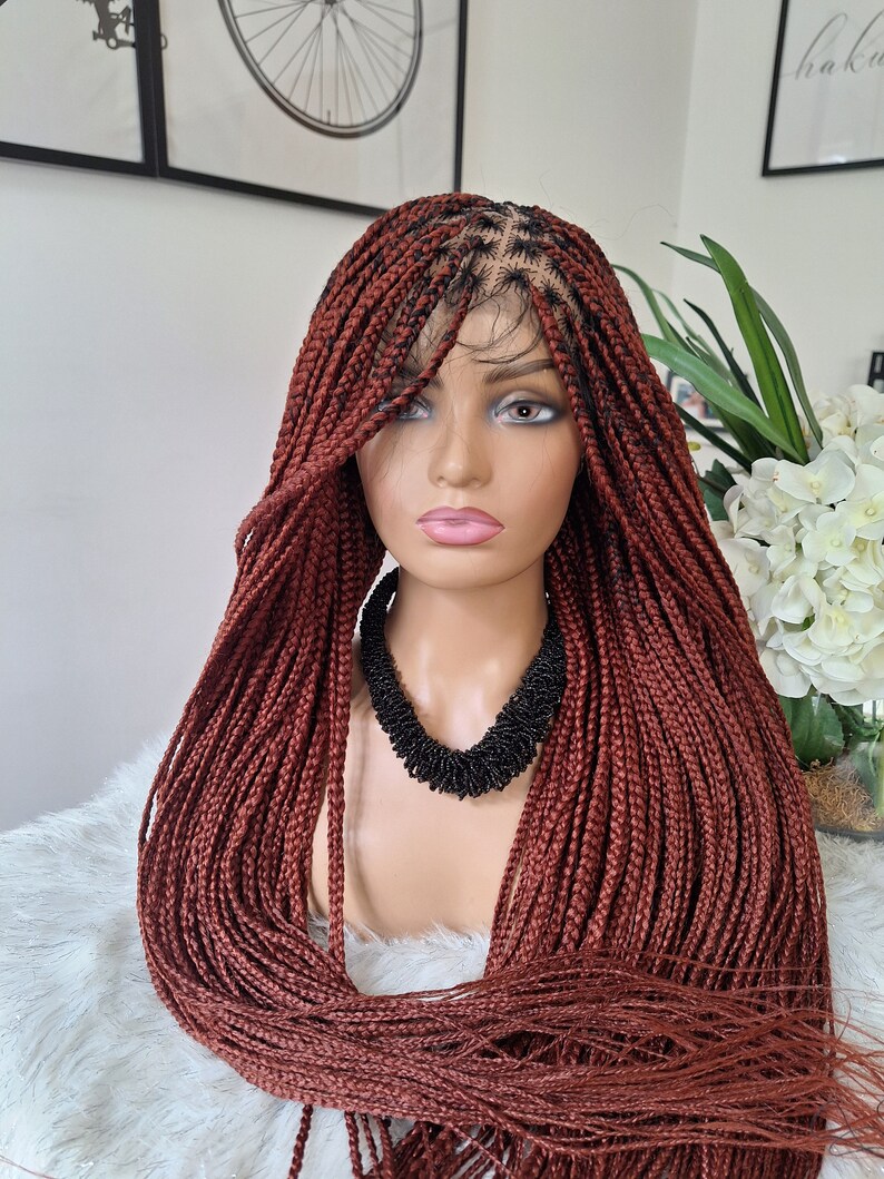 Ready to Ship Beautiful Knotless Braid Wig in Burgundy. Braided Wig for ...
