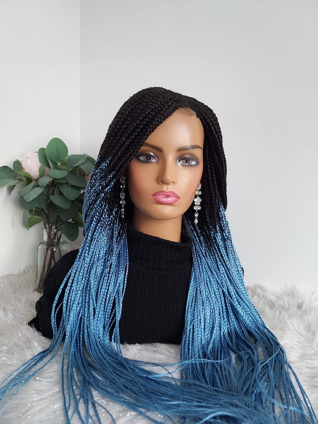 Ready to Ship Beautiful Hand Made Braid Wig in Natural Black and Light ...