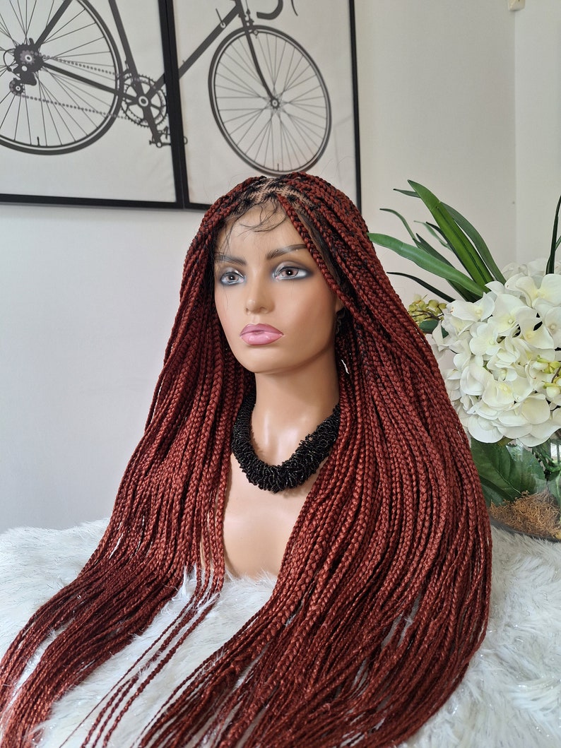 Ready to Ship Beautiful Knotless Braid Wig in Burgundy. Braided Wig for ...