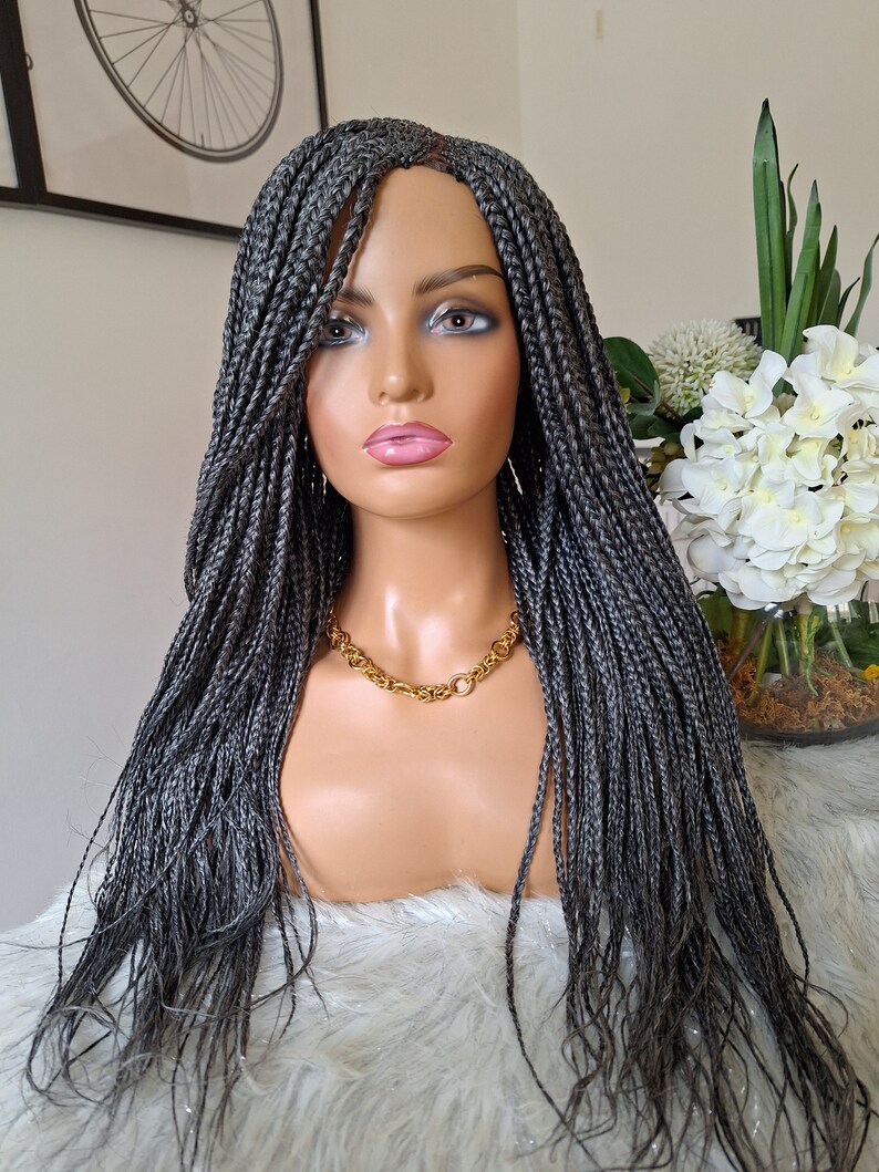 Ready to Post Beautiful Hand Made Braid Wig in Grey and Black Mix ...