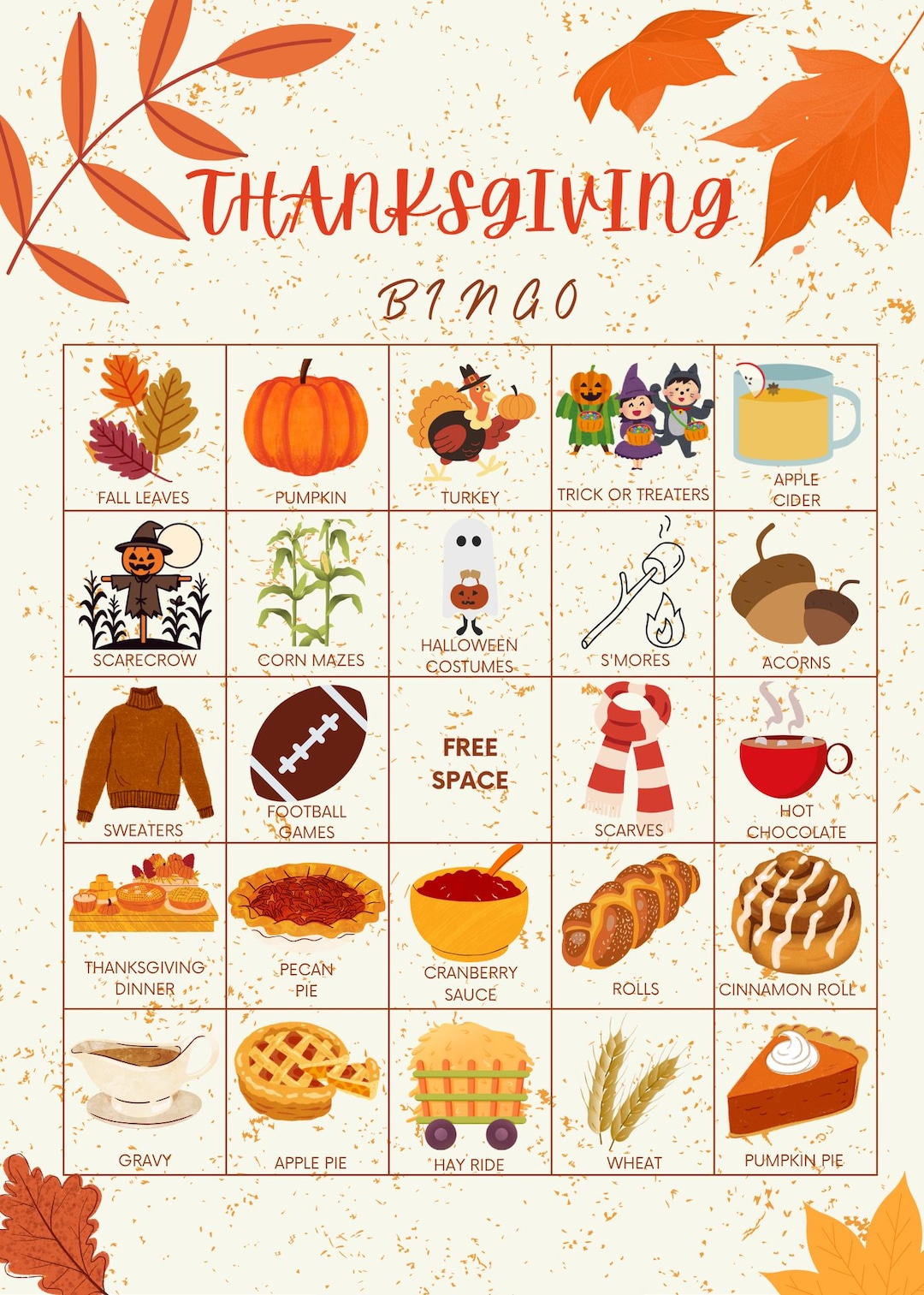 Fall Thanksgiving Bingo Printable Fun Autumn Party Game for Families ...