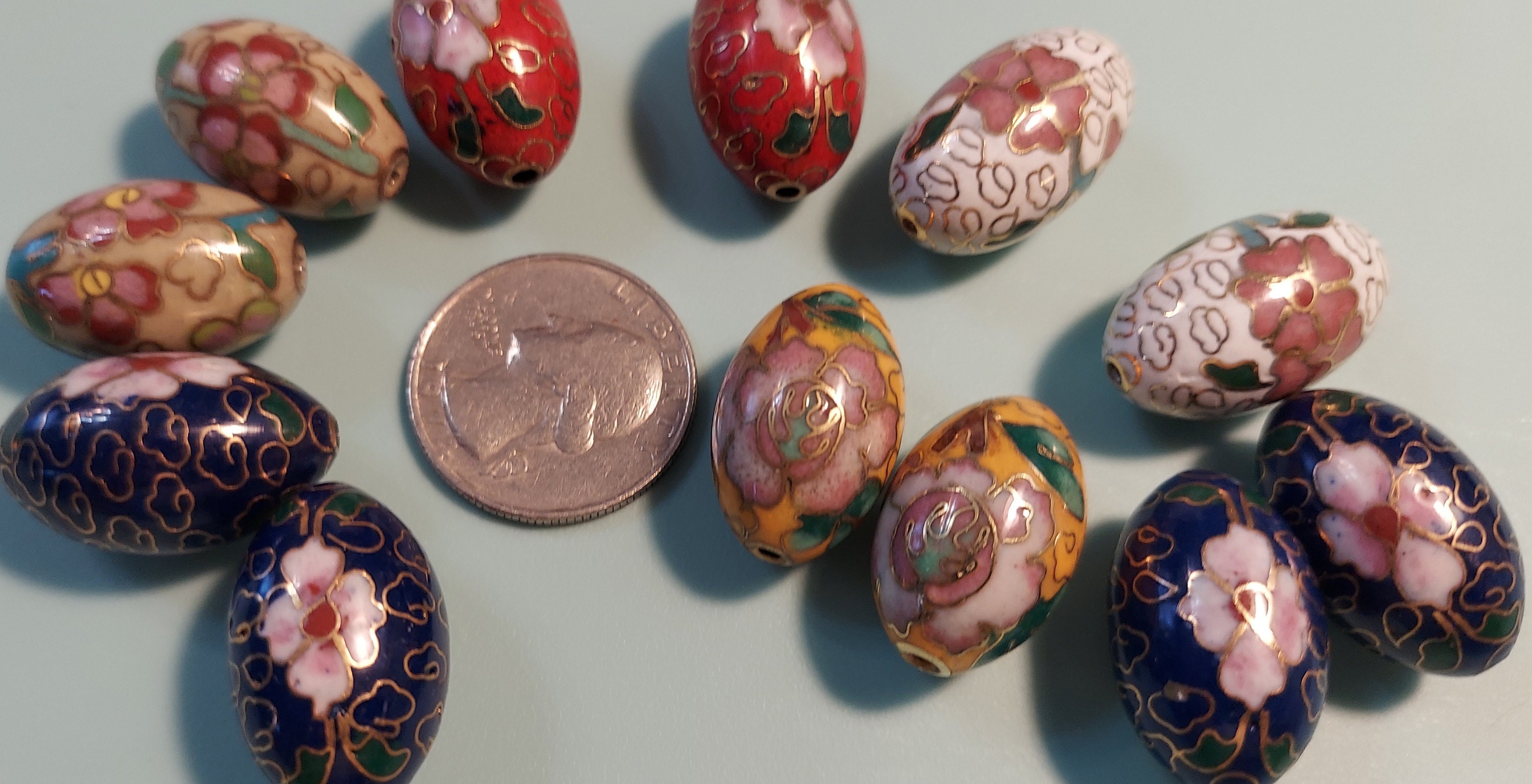 Vintage Cloisonne Color Mix Artistic Oval/egg Shape 25mm X 15mm ...