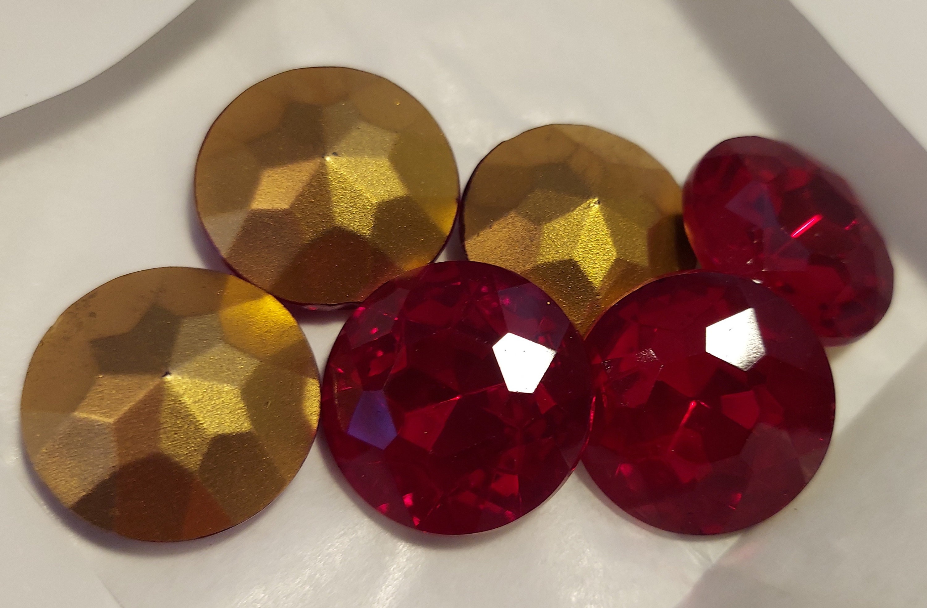 Vintage 25mm Factory Pack of 6 Siam Ruby/gold Foiled Glass Faceted ...