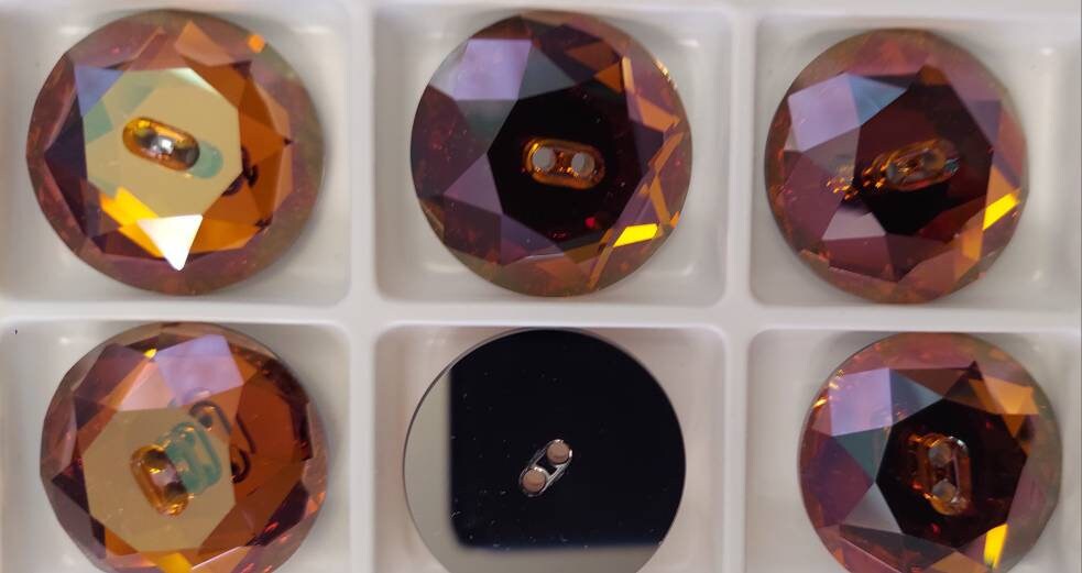 Swarovski 3014 Rare Vintage Crystal Copper Foiled Buttons Huge 30mm Full Factory FLAT of 6 ...