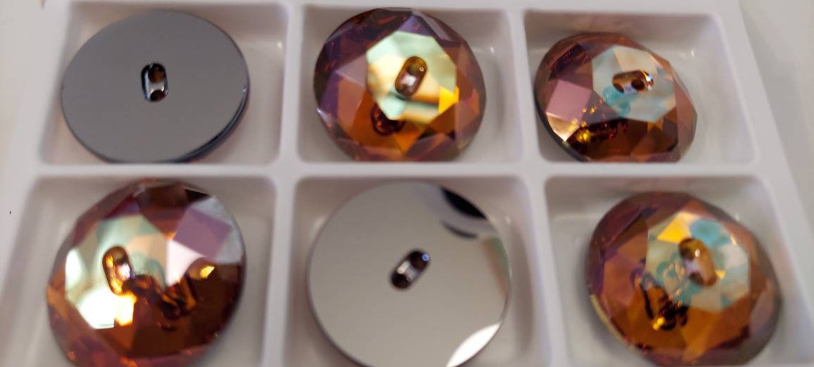Swarovski 3014 Rare Vintage Crystal Copper Foiled Buttons Huge 30mm Full Factory FLAT of 6 ...