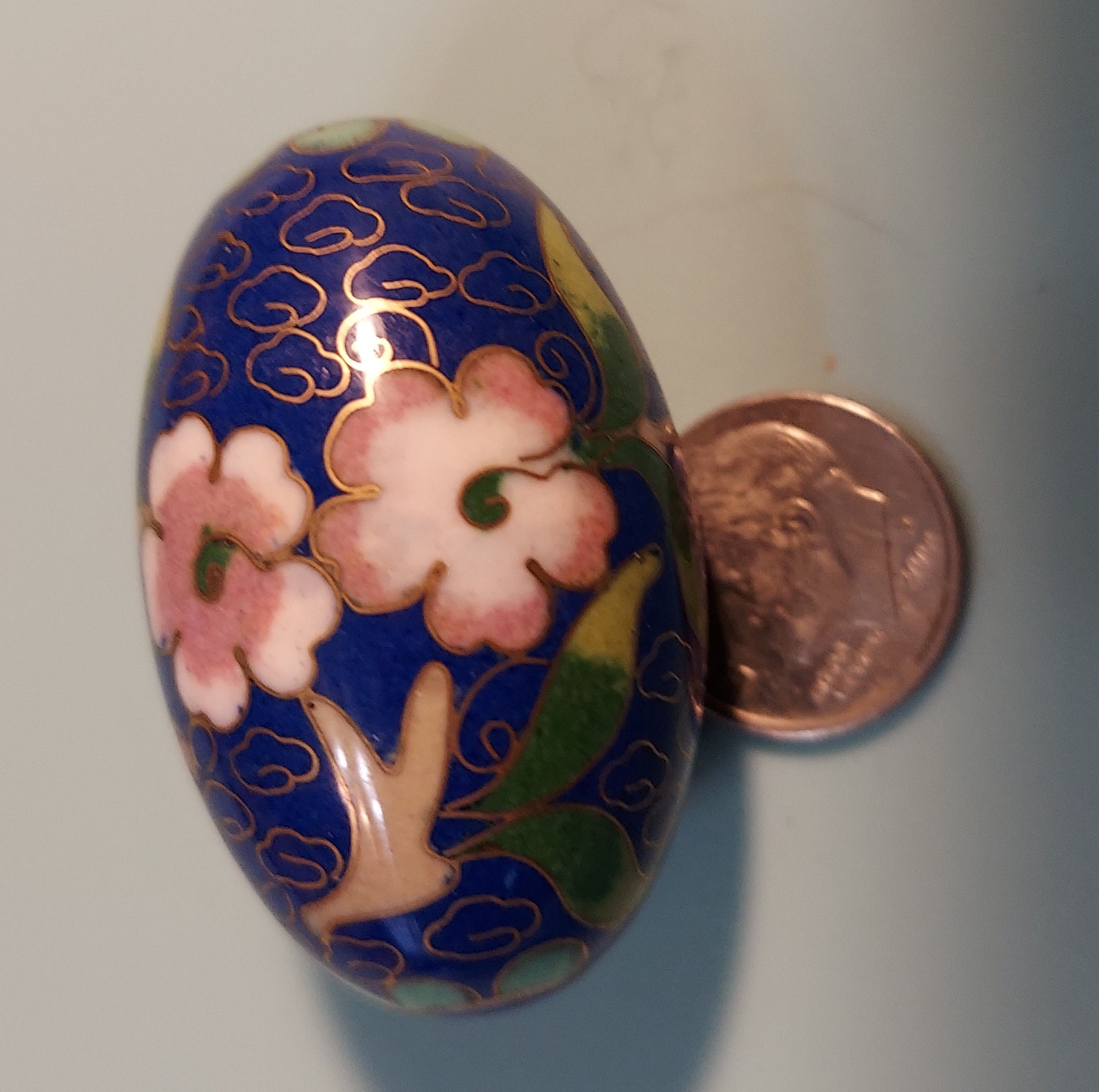 Vintage Cloisonne Cobolt Blue & Color Tapestry Artistic Oval/egg Shape ...