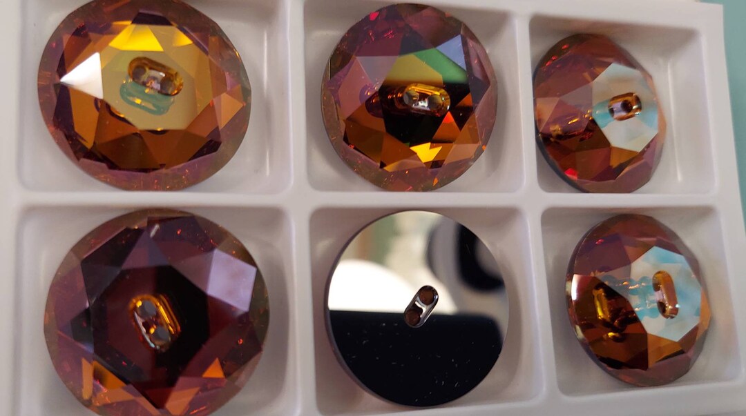 Swarovski SEALED 3014 Vintage Crystal Copper Foiled Buttons Huge 30mm Sealed Factory Pack of 12 ...