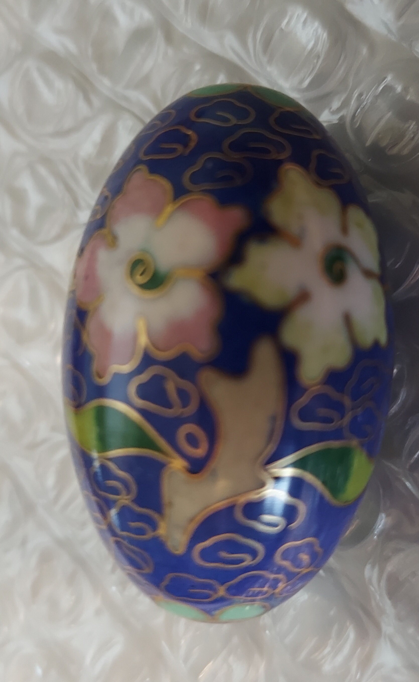 Vintage Cloisonne Cobolt Blue & Color Tapestry Artistic Oval/egg Shape ...