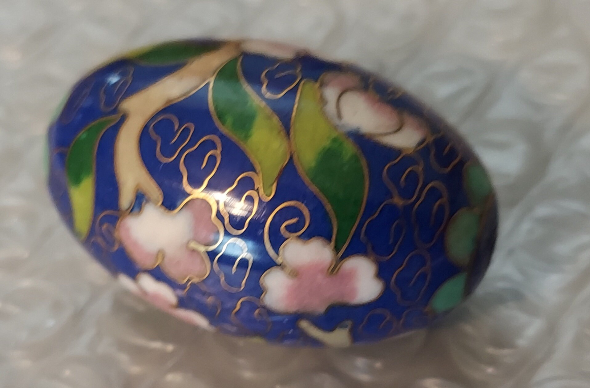 Vintage Cloisonne Cobolt Blue & Color Tapestry Artistic Oval/egg Shape ...