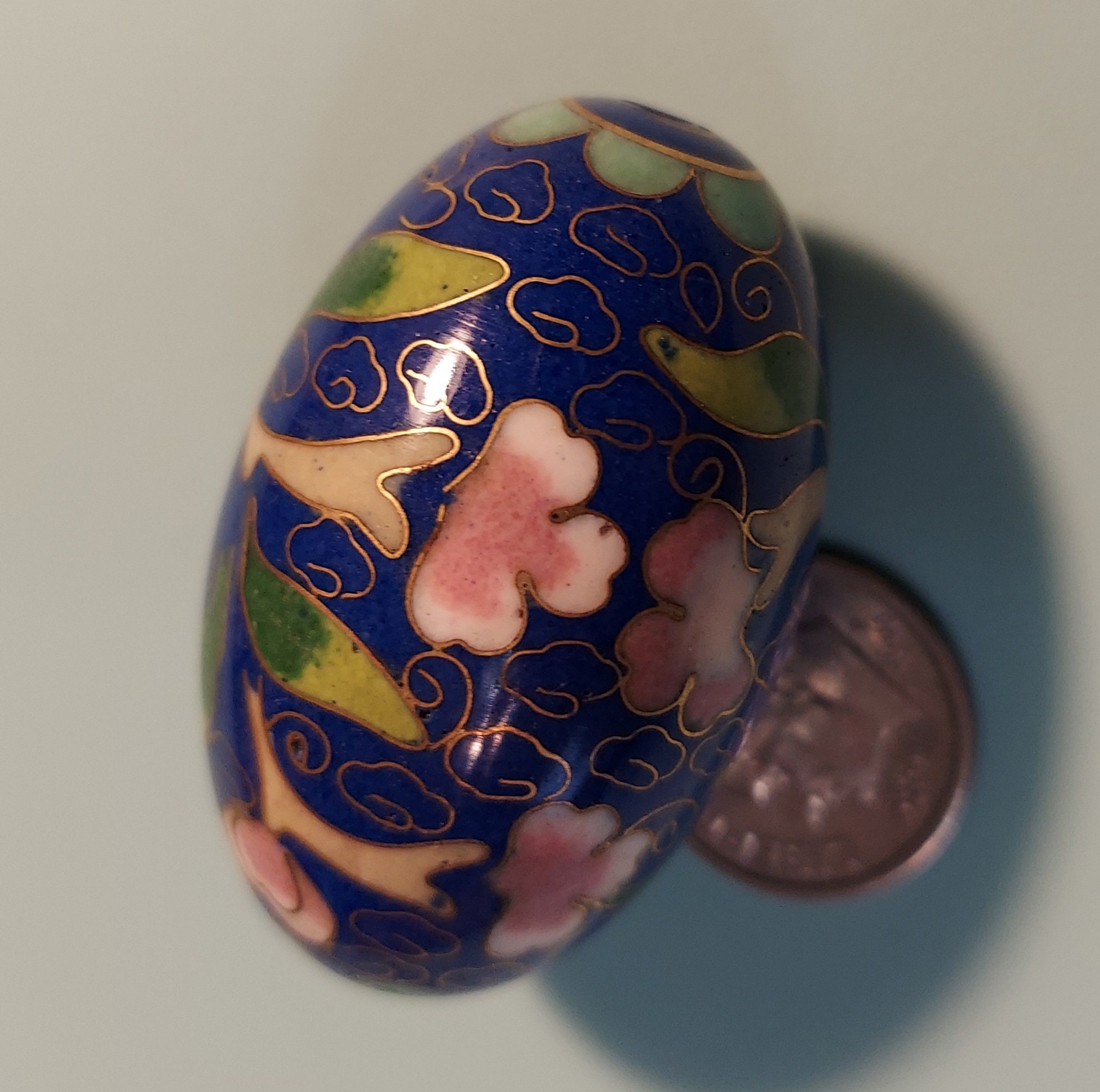 Vintage Cloisonne Cobolt Blue & Color Tapestry Artistic Oval/egg Shape ...