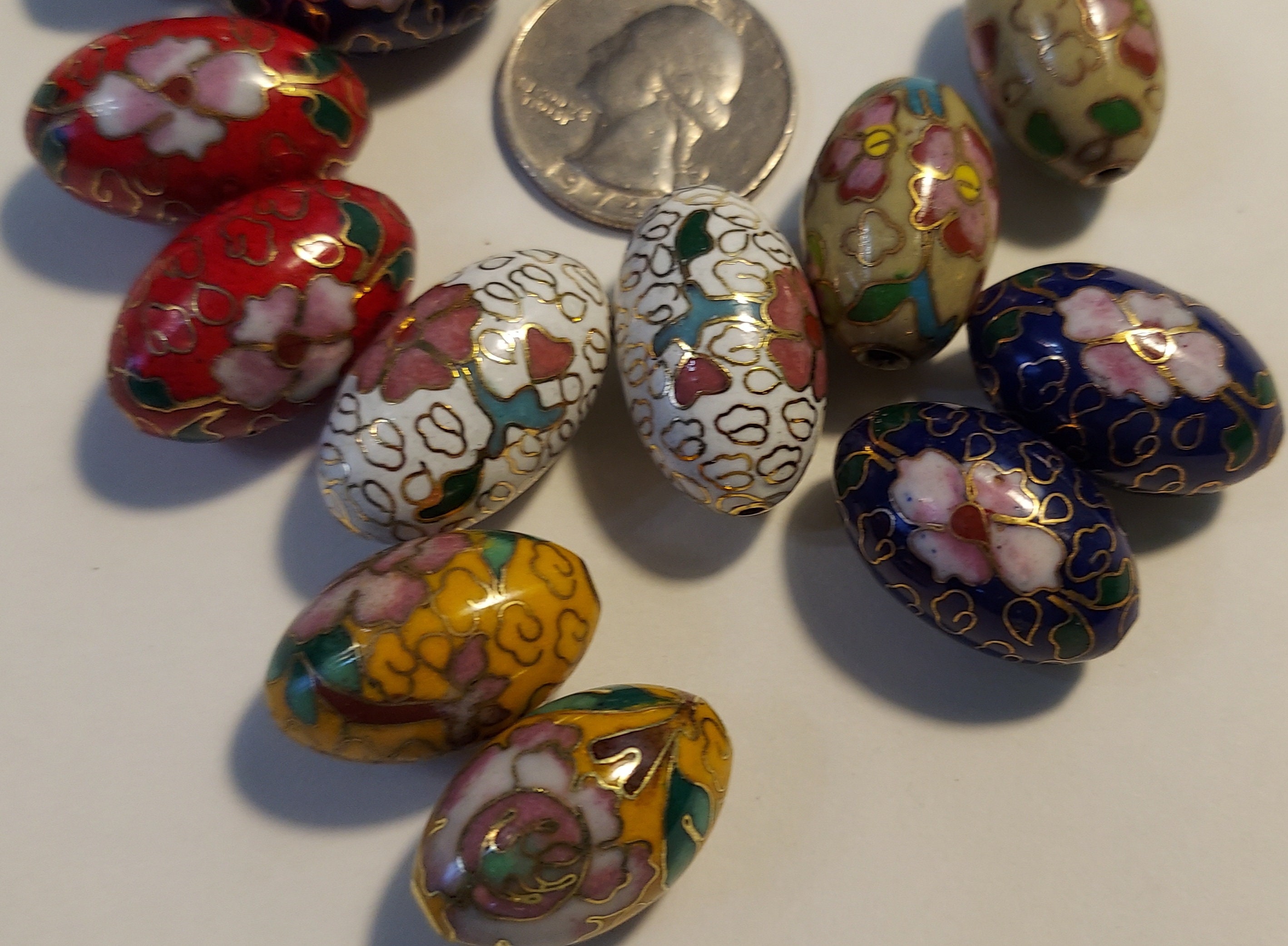 Vintage Cloisonne Color Mix Artistic Oval/egg Shape 25mm X 15mm ...