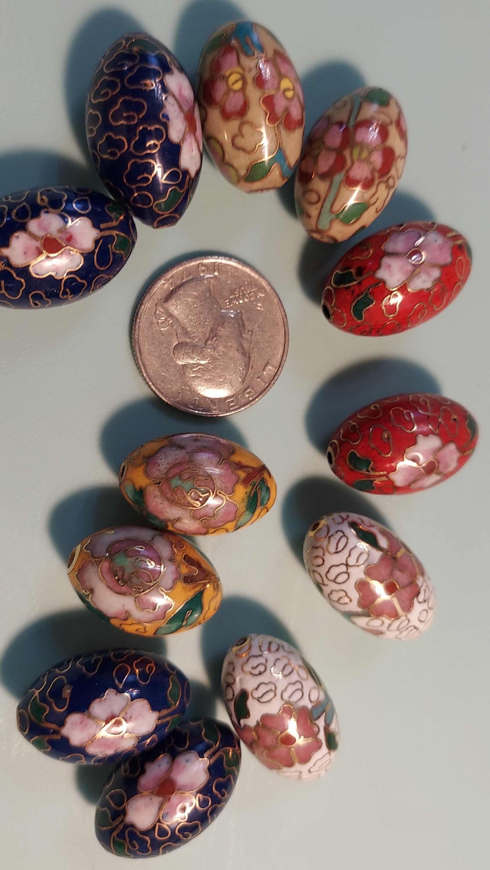 Vintage Cloisonne Color Mix Artistic Oval/egg Shape 25mm X 15mm ...