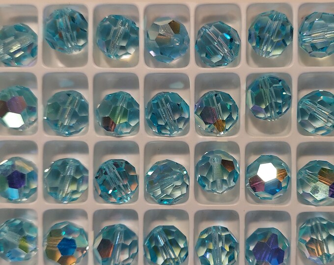 Vintage Aqua AB 12mm Faceted Refractive First Quality Crystal Round ...