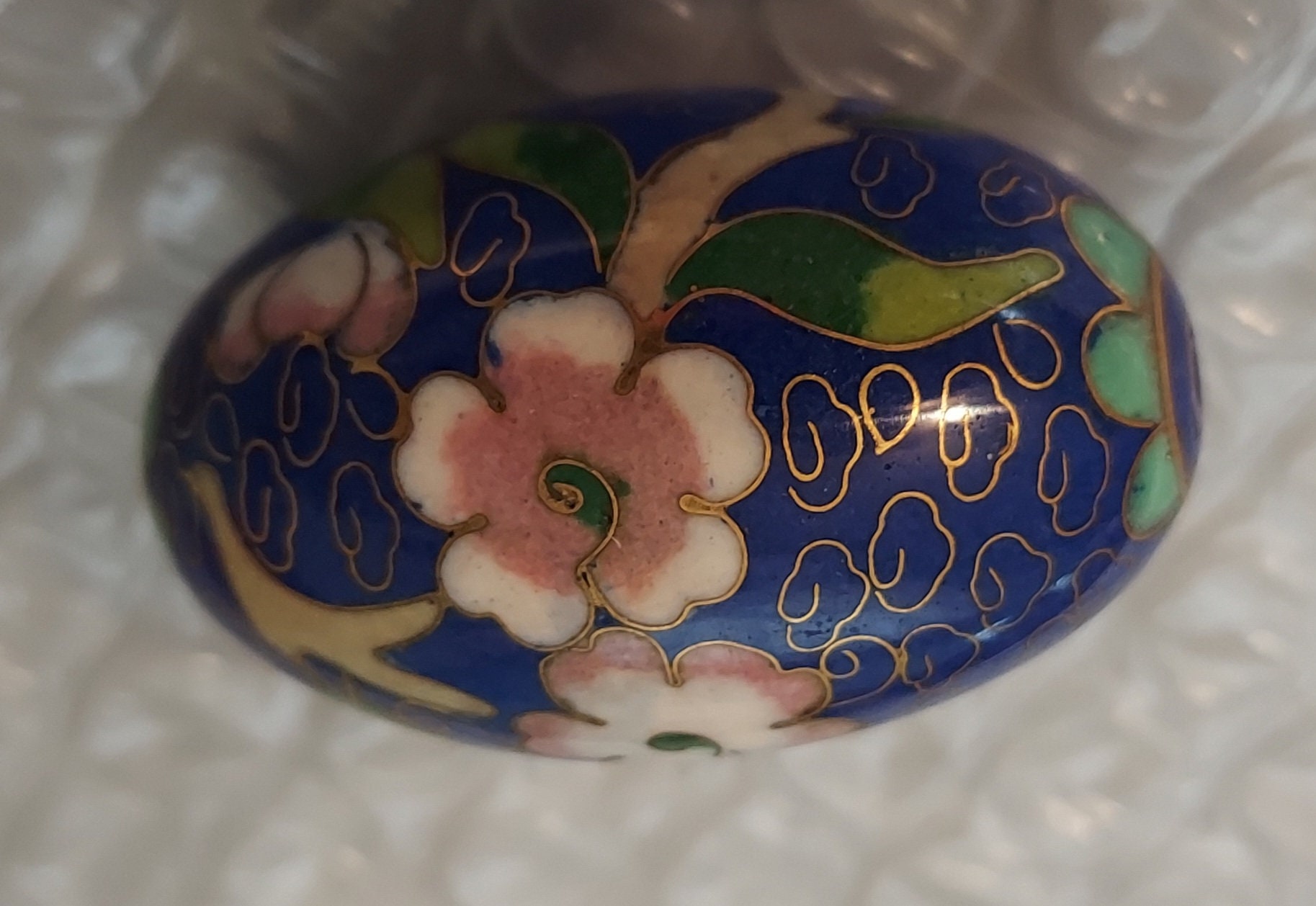 Vintage Cloisonne Cobolt Blue & Color Tapestry Artistic Oval/egg Shape ...