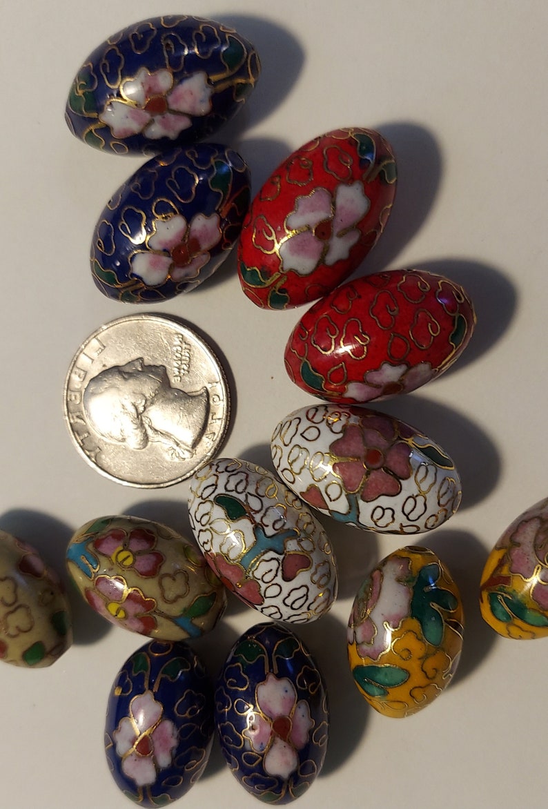 Vintage Cloisonne Color Mix Artistic Oval/egg Shape 25mm X 15mm ...