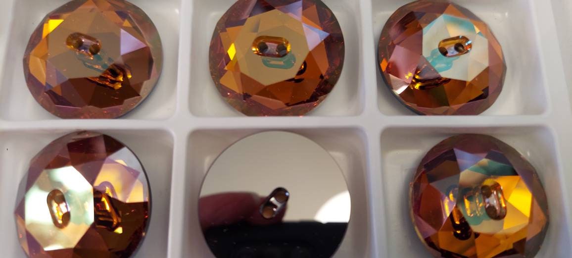 Swarovski 3014 Rare Vintage Crystal Copper Foiled Buttons Huge 30mm Full Factory FLAT of 6 ...