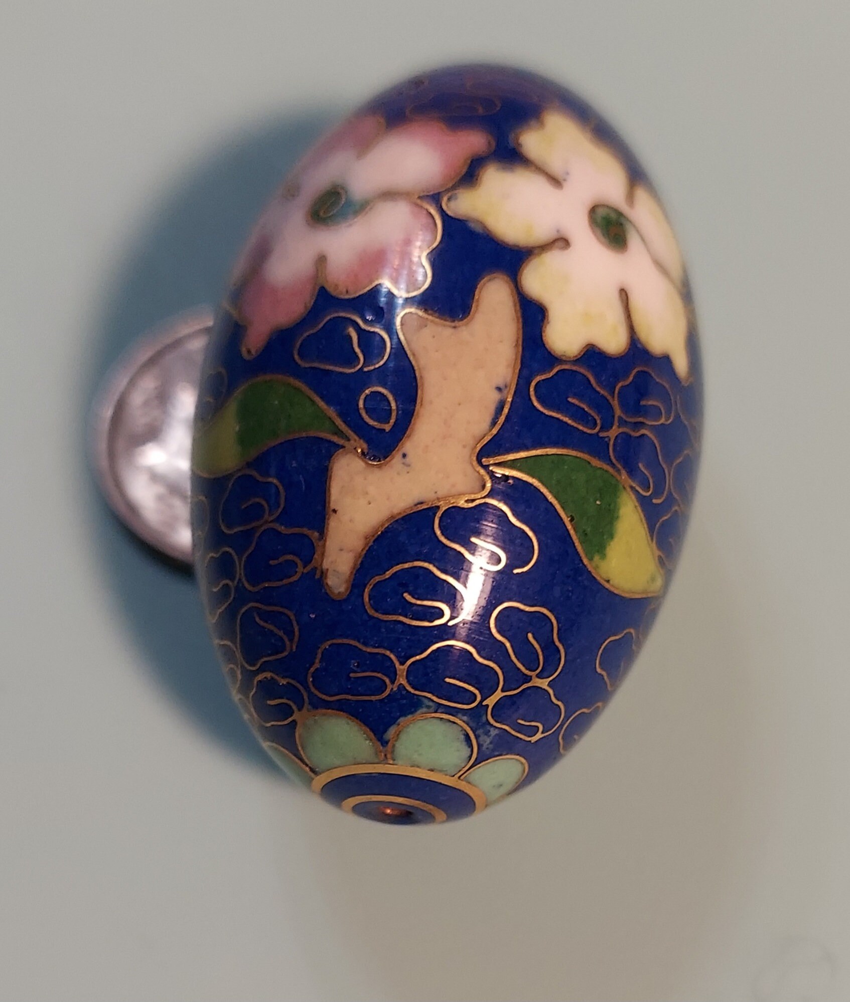 Vintage Cloisonne Cobolt Blue & Color Tapestry Artistic Oval/egg Shape ...