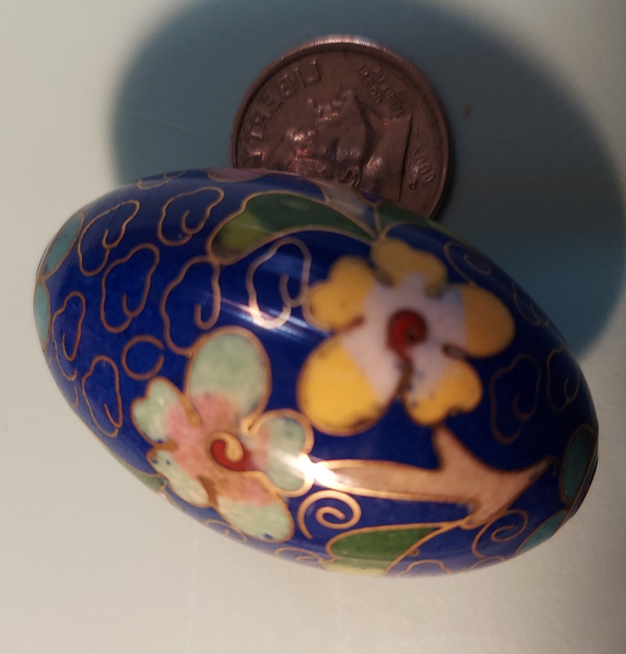 Vintage Cloisonne Cobolt Blue & Color Tapestry Artistic Oval/egg Shape ...