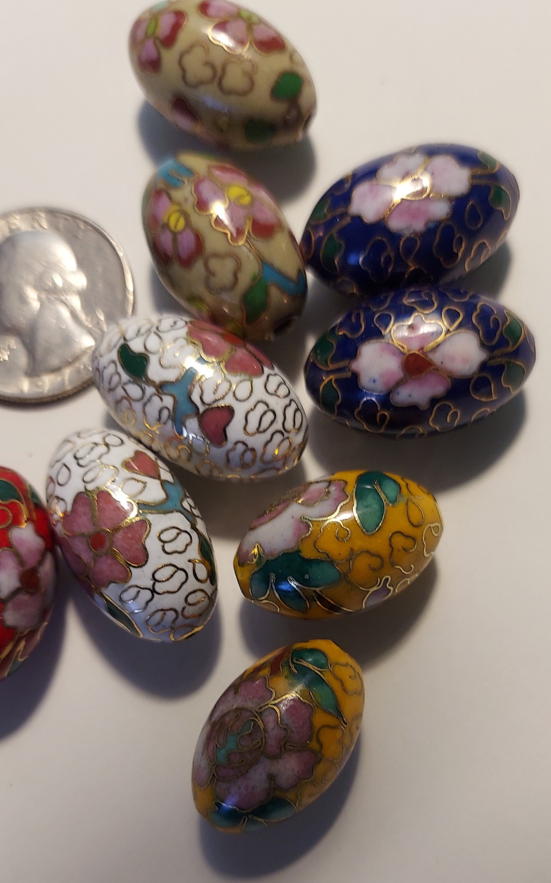 Vintage Cloisonne Color Mix Artistic Oval/egg Shape 25mm X 15mm ...