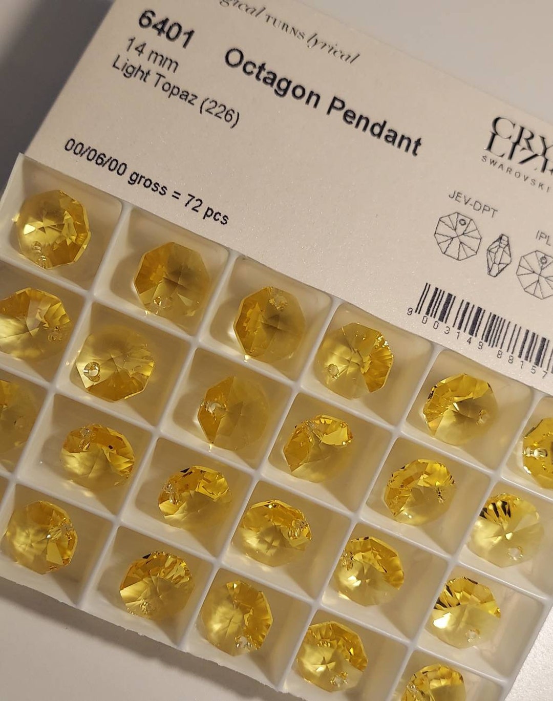Swarovski 6401 Octagon 14mm Light Topaz Full Factory Pack of 72-piece ...