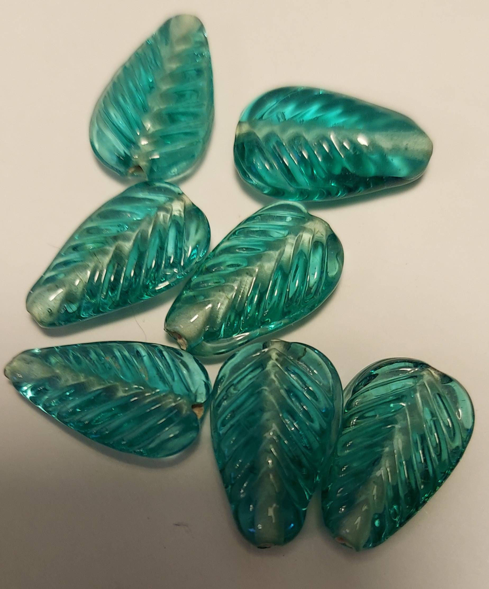 Rare Vintage Sea Glass Teal Leaf Beads Lot of 64pieces of Vibrant ...