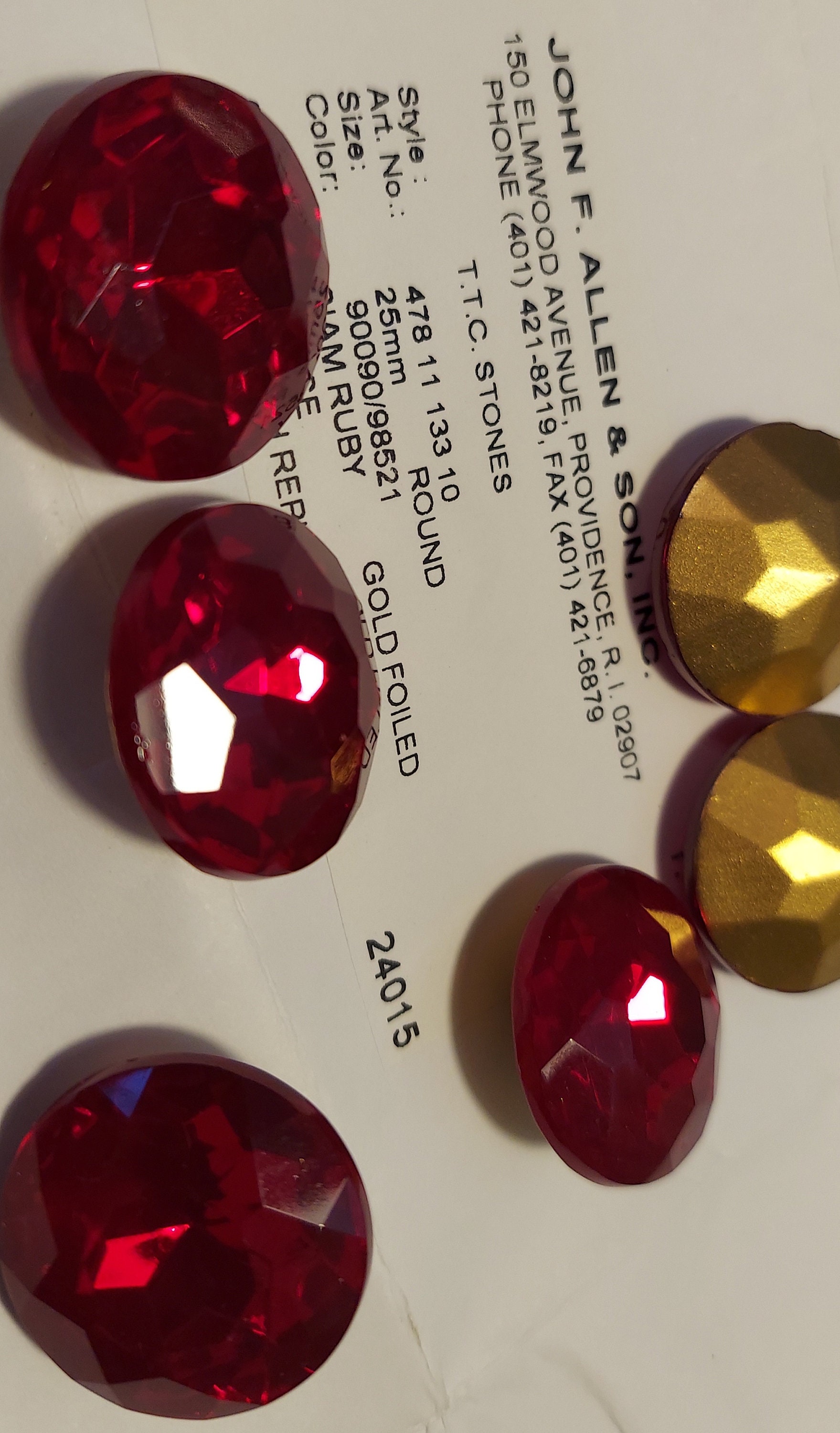 Vintage 25mm Factory Pack of 6 Siam Ruby/gold Foiled Glass Faceted ...